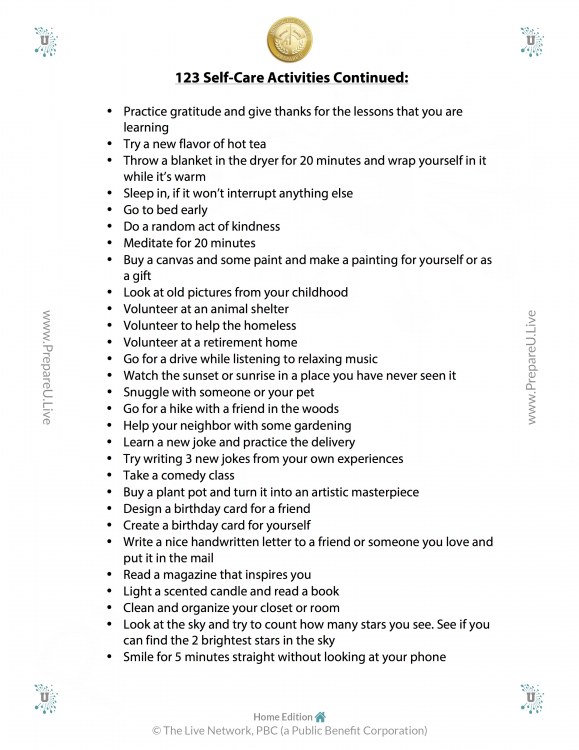 123 Self-Care Activities - Prepare U | Prepare U 123 Self-Care Activities - Prepare U | Prepare U